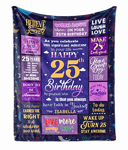 PREZZY Vintage Born in 1998 25 Year Old Blanket Happy 25th Birthday Decorations for Girls Women Throw Blanket Christmas Anniversary Ideas Gift Custom Name Cozy Soft Fleece Sherpa Blankets