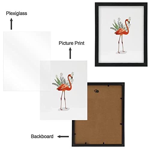 NAOKBOEE 11x15 Picture Frame in Black - Horizontal and Vertical Formats for Wall - Composite Wood with Shatter Resistant Plexiglass