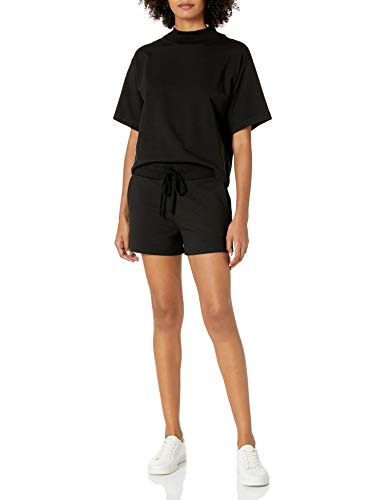 The Drop Women's Adeline Loose Short Sleeve Mockneck Drop Shoulder T-Shirt, Black, S