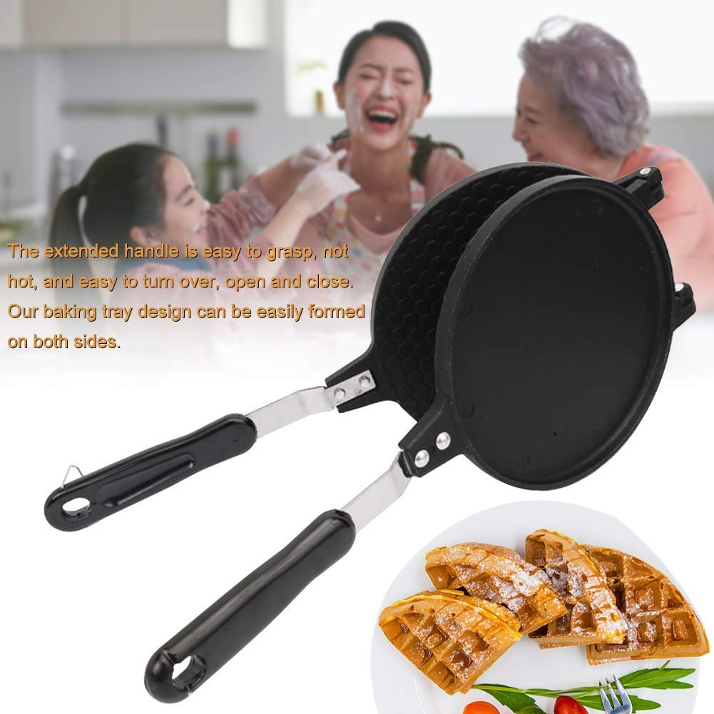Double Side Waffle Maker Non Stick Waffle Irons Mold Pan Egg Roll Maker DIY Ice Cream Pancake Cone Maker Omelet Dessert Cooking Baking Tool for Home Kitchen Restaurant Snack Stand Cake Shop (6.7in)