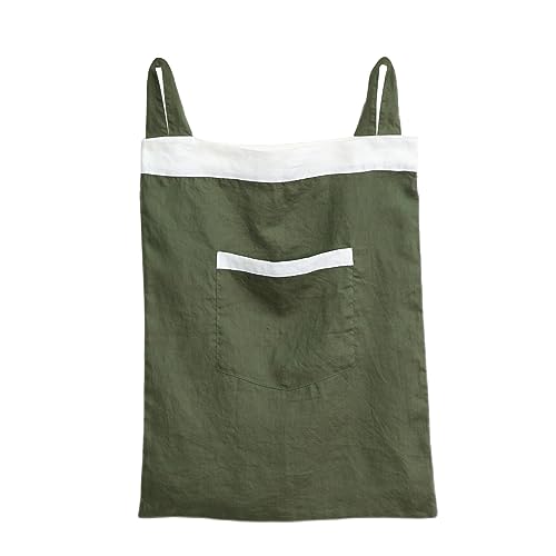 GyiHoong 100% Linen Door Hanging Laundry Hamper Bag, 20x27 Inch Hanging Laundry Bag with Front Pocket, Space Saving Over the Door Laundry Hamper(Green)
