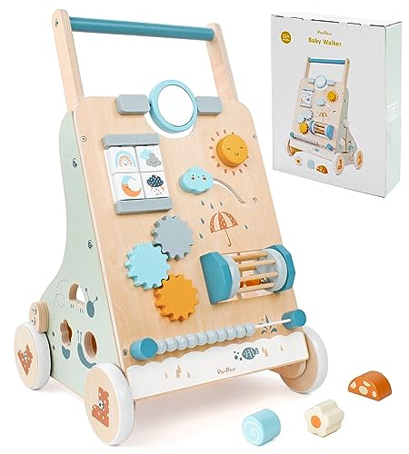 PairPear Wooden Baby Walker Push and Pull Toys,Toddler Speed Adjustable Push Walker Activity Cencer with Shape Sorter Toys Gift for Boys Girls 1 2 3 Years