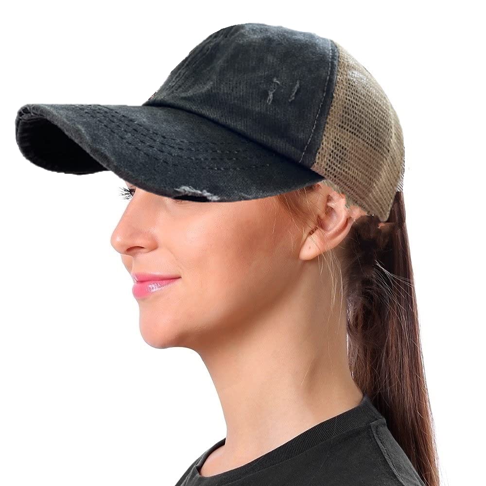 Criss Cross Ponytail Hat Washed Distressed Mesh Womens Baseball Cap Dad Hat Ponytail Hat for Women