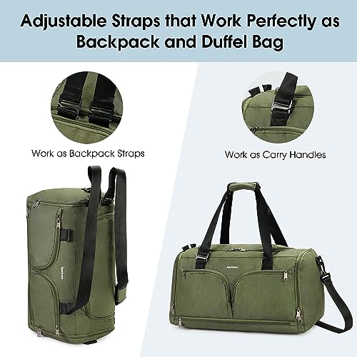 Gym Bag for Women Men Sports Backpack with Wet Pocket & Shoes Compartment Travel Duffle bag with Toiletry Bag Weekender Overnight Bag Carry On Backpack Army Green