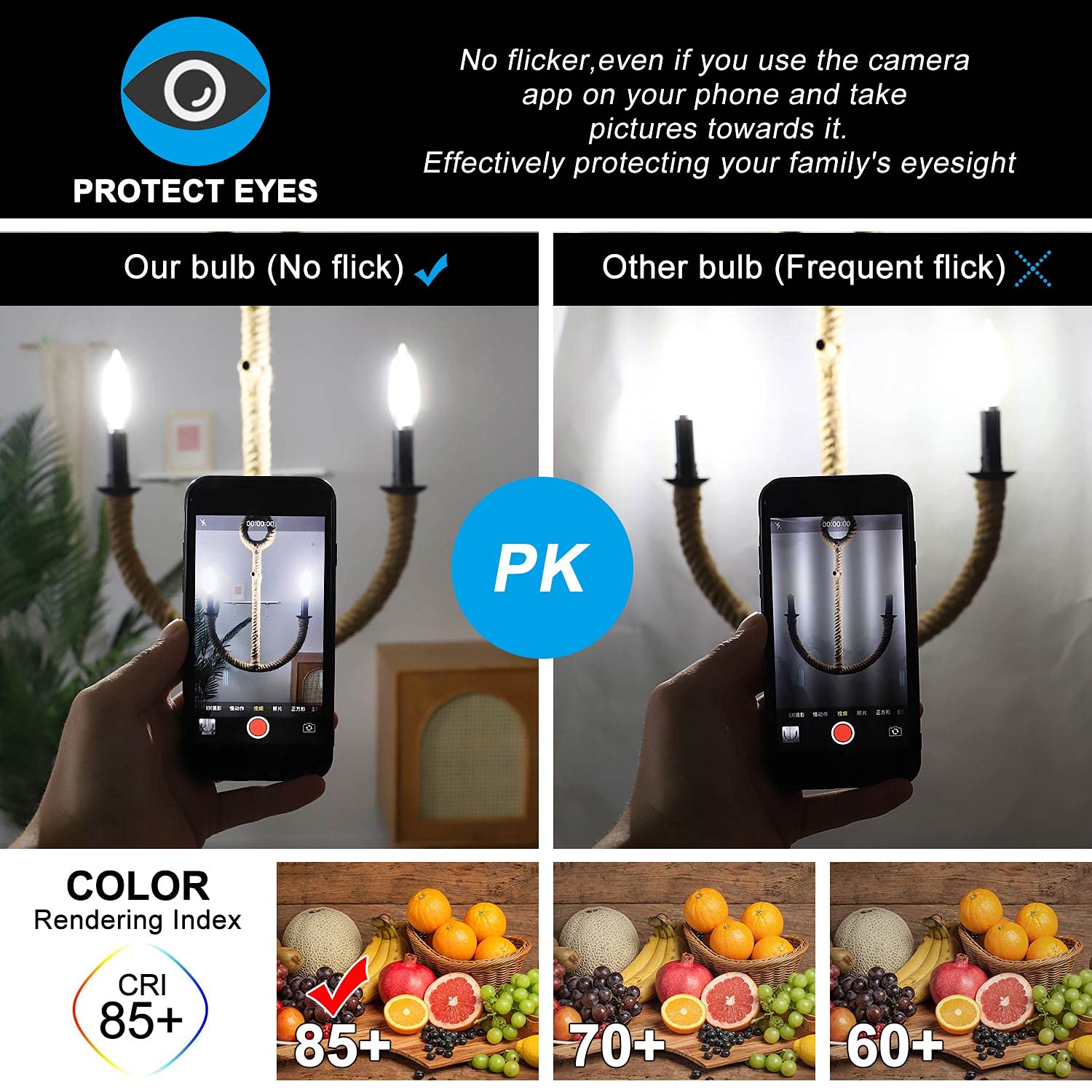 CRLight 10W High Brightness Dimmable LED Candelabra Bulb 5200K Daylight White, 90W Equivalent 900LM E12 LED Bulbs, Upgraded Lengthened B11 Clear Glass Chandelier Light Bulbs, 4 Pack