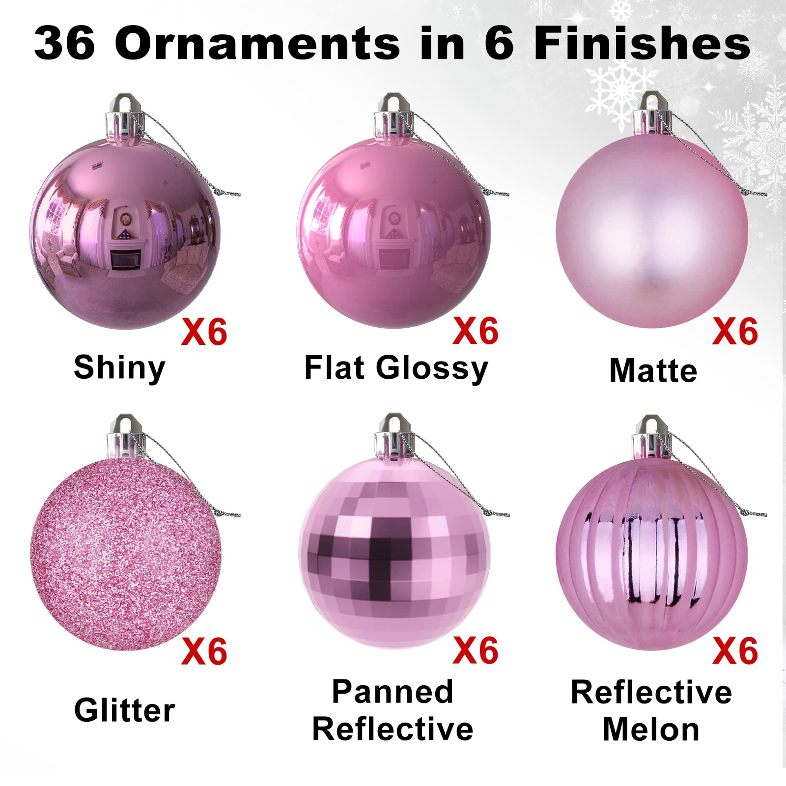 Bubblegun Pink 1.6" Small Christmas Balls Christmas Tree Decoration Ornaments Shatterproof Hanging Balls for Birthday Valentines Day Easter Holiday Wedding Decorations Set of 36pcs