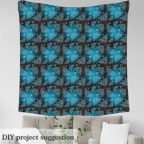 Moth Fabric by The Yard, Halloween Upholstery Fabric, Sugar Skull Decorative Fabric, Gothic Bones Skeletons Indoor Outdoor Fabric, Star Moon DIY Art Waterproof Fabric, Blue Black, 10 Yards