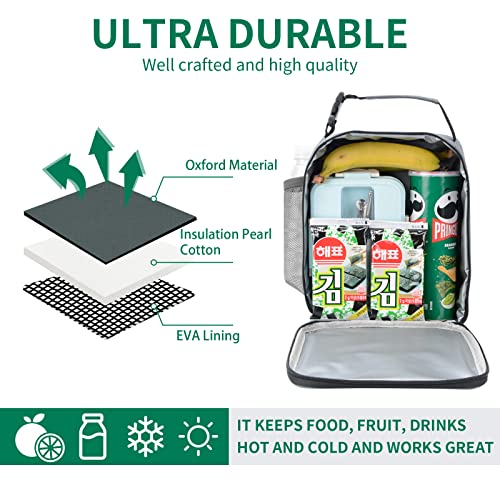 ProCattle Reusable Lunch Box for Kids Men Women Adults, Durable Small Insulated Lunch Bag, Portable Lunchbox for Office Work -Gray