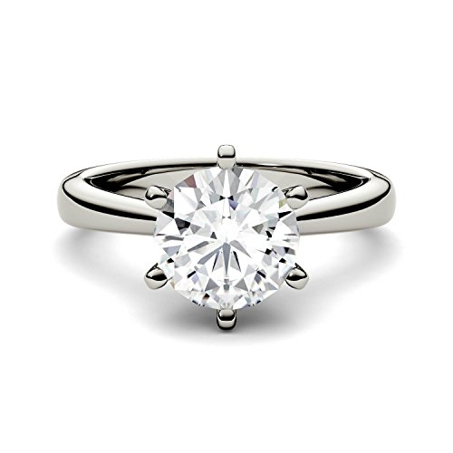 Charles & Colvard Forever One 8mm Round Cut Moissanite Engagement Ring for Women | 1.9 cttw DEW | Lab Grown | Solid 14K White Gold with Rhodium | Size 6