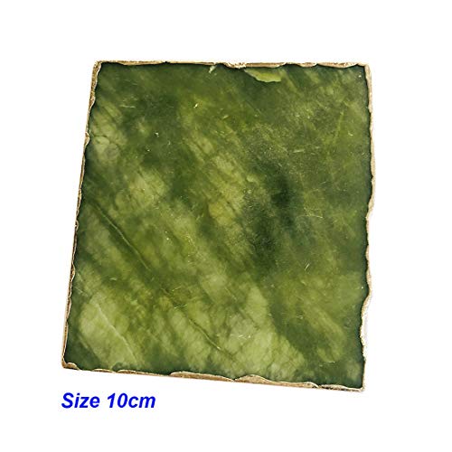 Natural Green Gemstone Jade Coaster with Golden Edge for Home Decoration, 3.5-4 Inches, Square Shape, Set of 4 (Green Jade)