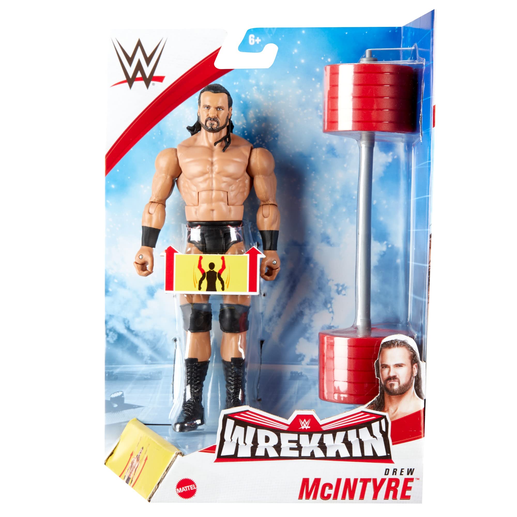 WWE Wrekkin Series 7 Drew McIntyre 6 in Action Figure with Slamming Action Gripping Hands and Bendable Barbell Weights Accessory Poseable 6 in Gift for Ages 6 Years Old and Up