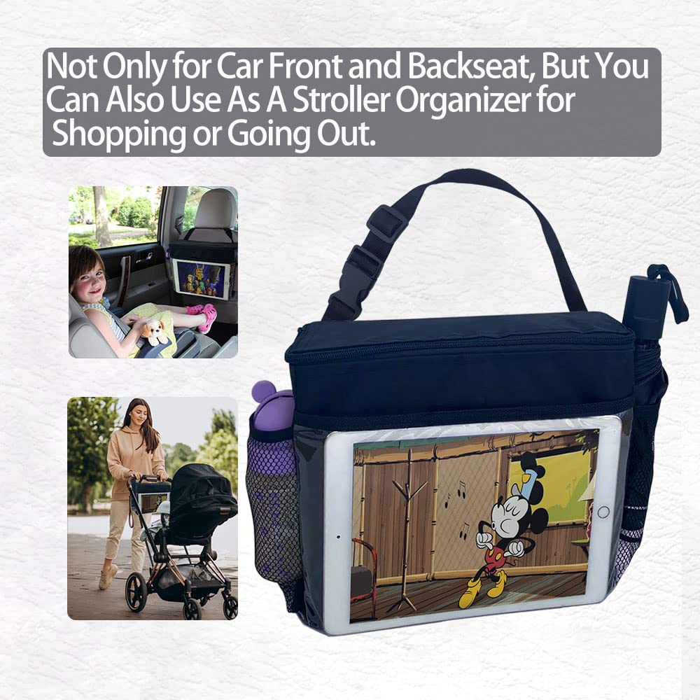 Fresheracc Clear Touchable Car Tablet Holder Bag Compatible for iPad Kindle Fire Samsung Galaxy Tab Up to 10.5 Car Front and Back Seat Headrest Hanging Mount Case for Kids (Black)