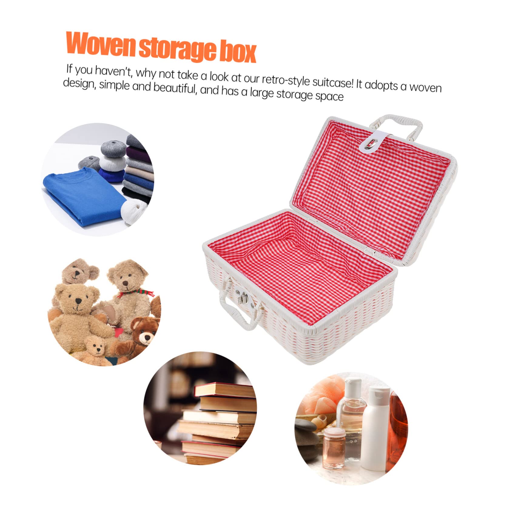 COLLBATH Rattan Suitcase Woven Baskets 1pc Seagrass Storage Baskets Wicker Storage Box Retro Handwoven Box Cosmetic Travel Plastic White Woven Box Bread Container Wicker Basket with Lid