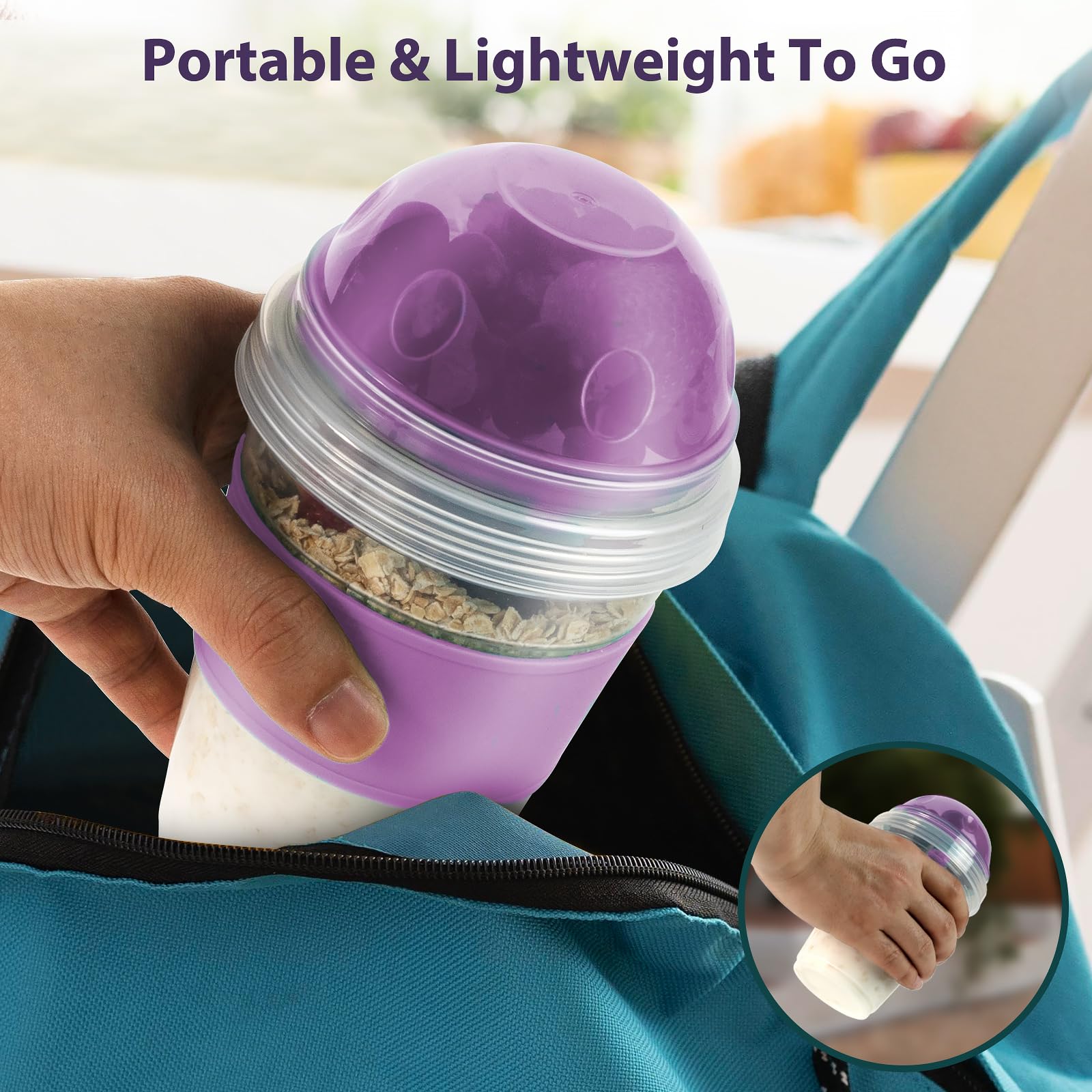 Freshmage® Yogurt Parfait Cups with Lids, 2 Pack 20 oz Reusable Overnight Oats Containers with Lids, Topping Compartment & Spoon to Go for Breakfast Meal Prep, Portable & Lightweight (Purple&Pink)