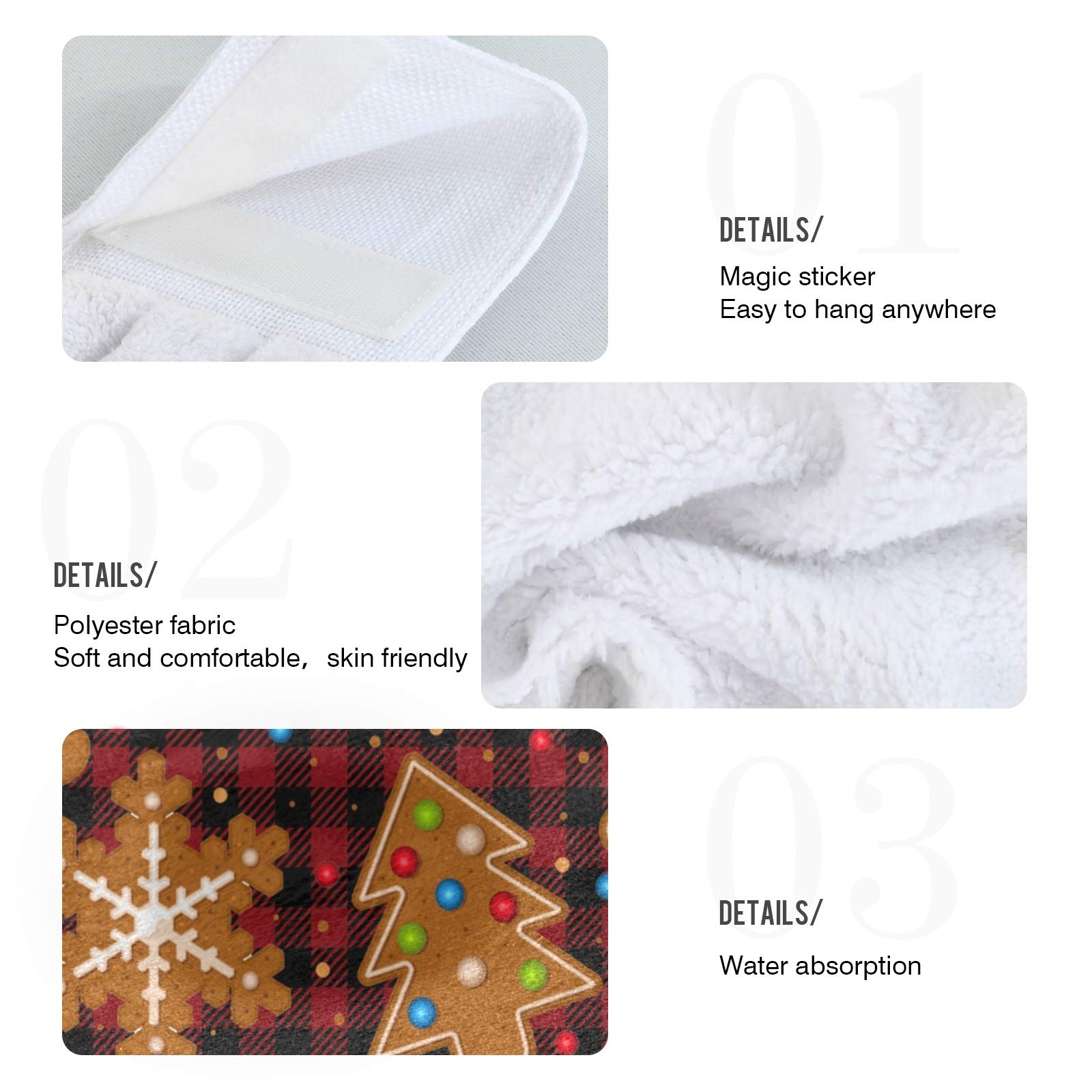 Christmas Gingerbread Cookies Kitchen Hanging Towel 12 x 17 Inch Tree Snowman Hand Tie Towels Set 2 Pcs Tea Bar Dish Cloths Dry Towel Soft Absorbent Durable for Bathroom Laundry Room Decor