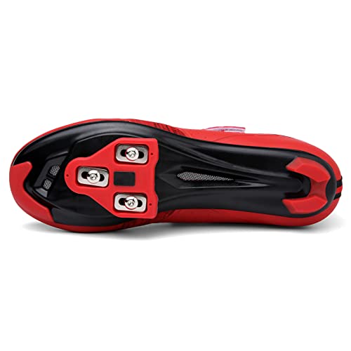 Cycling Shoes Mens Womens Road Indoor Bike Shoes Lightweight Breathable Hook-Ring Compatible Peloton with Delta Cleats,Red,8.5