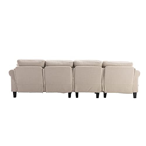 ERYE U-Shaped Sofa Couch Linen Upholstered Sectional Sofa&Couch with Ergonomical Curved Armrests and Movable Ottoman/Chaise for Home Office Apartment Living Room