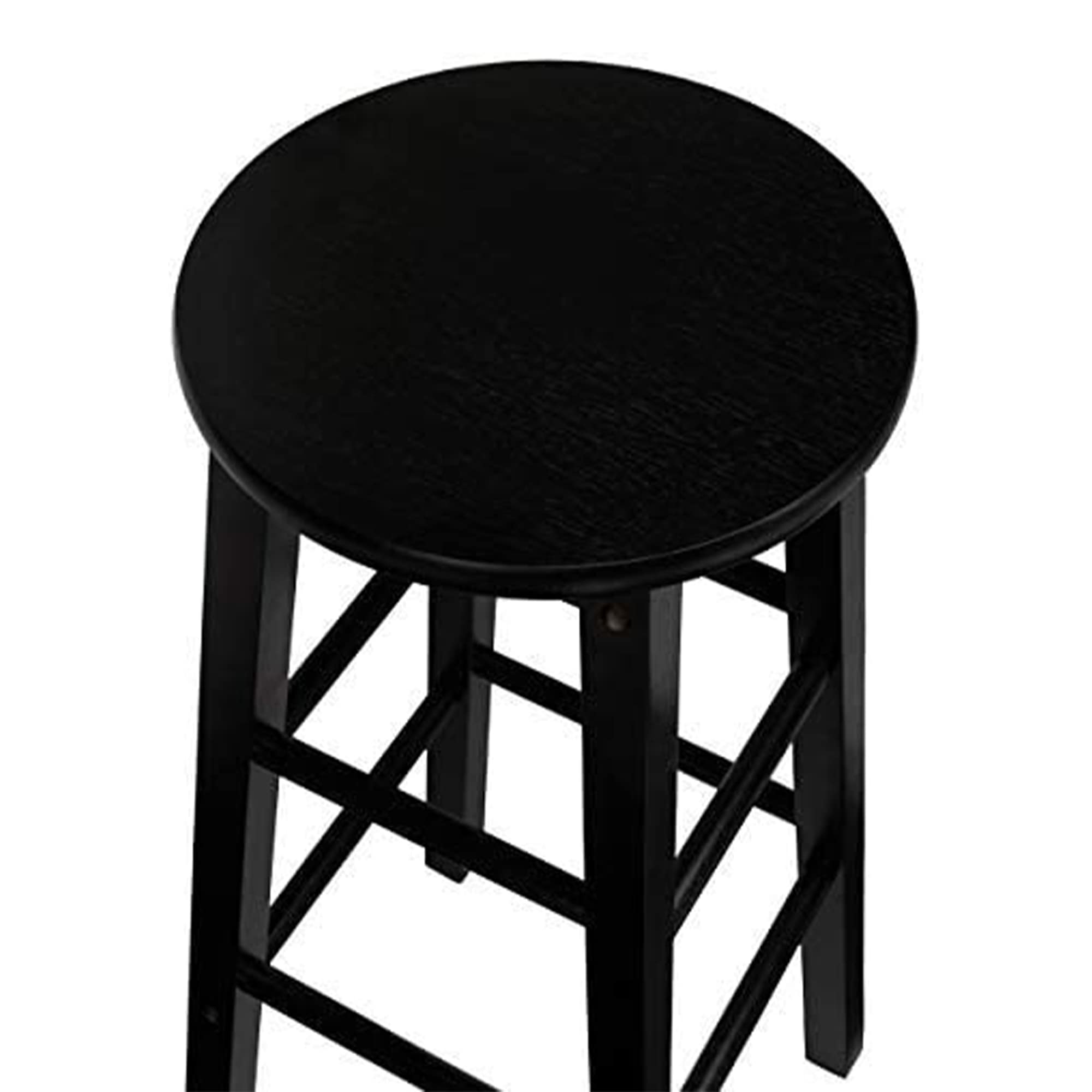PJ Wood Classic Round Seat 24 Inch Tall Kitchen Counter Stools for Homes, Dining Spaces, and Bars with Backless Seats, Square Legs, Black, Set of 2