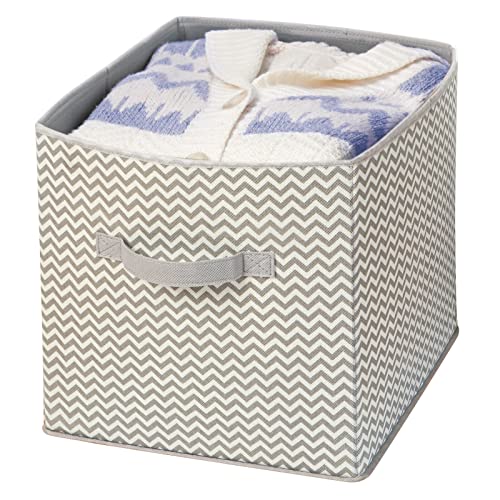 mDesign Large Soft Fabric Closet, Home Storage Organizer Cube Bin Box, Front Handle - Storage for Closet, Bedroom, Furniture Shelving Units - Chevron Zig-Zag Print, 12.75" High, 4 Pack - Taupe/Natural