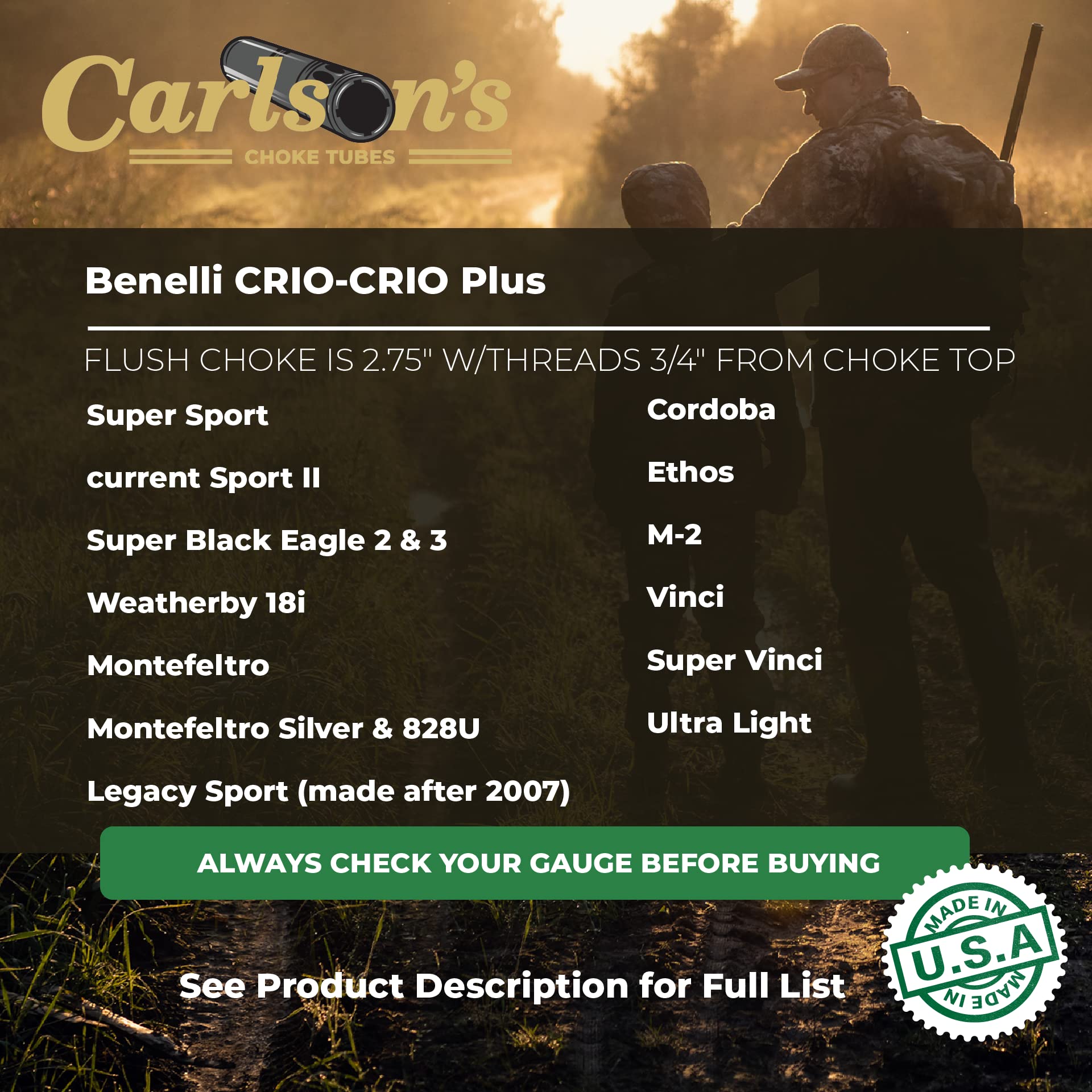 Carlsons Choke Tubes 12 Gauge Compatible for Benelli Crio Plus [ Modified | 0.705 Diameter ] Stainless Steel | Flush Mount Replacement Choke Tube | Made in USA
