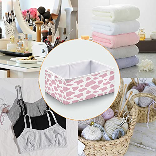 Pink Cow Print Pattern Foldable Cube Storage Bins, 11 x 11 x 11 inches, Fabric Storage Baskets Bins for Nursery,Closet Shelf,Home Organization