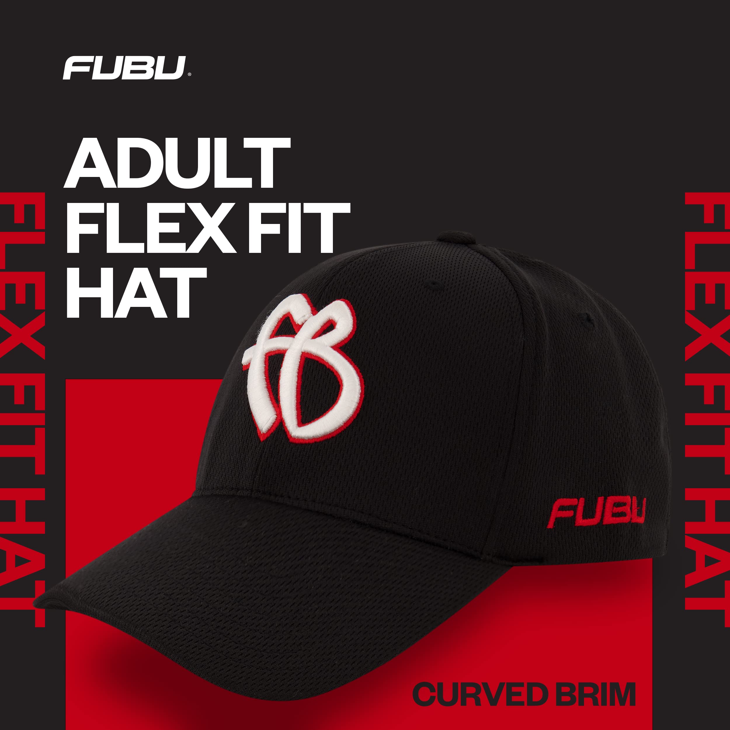 Concept One FUBU Baseball Cap, Active Mesh Adult Flex Fit Hat with Graffiti Style Logo, Curved Brim, Black, One Size