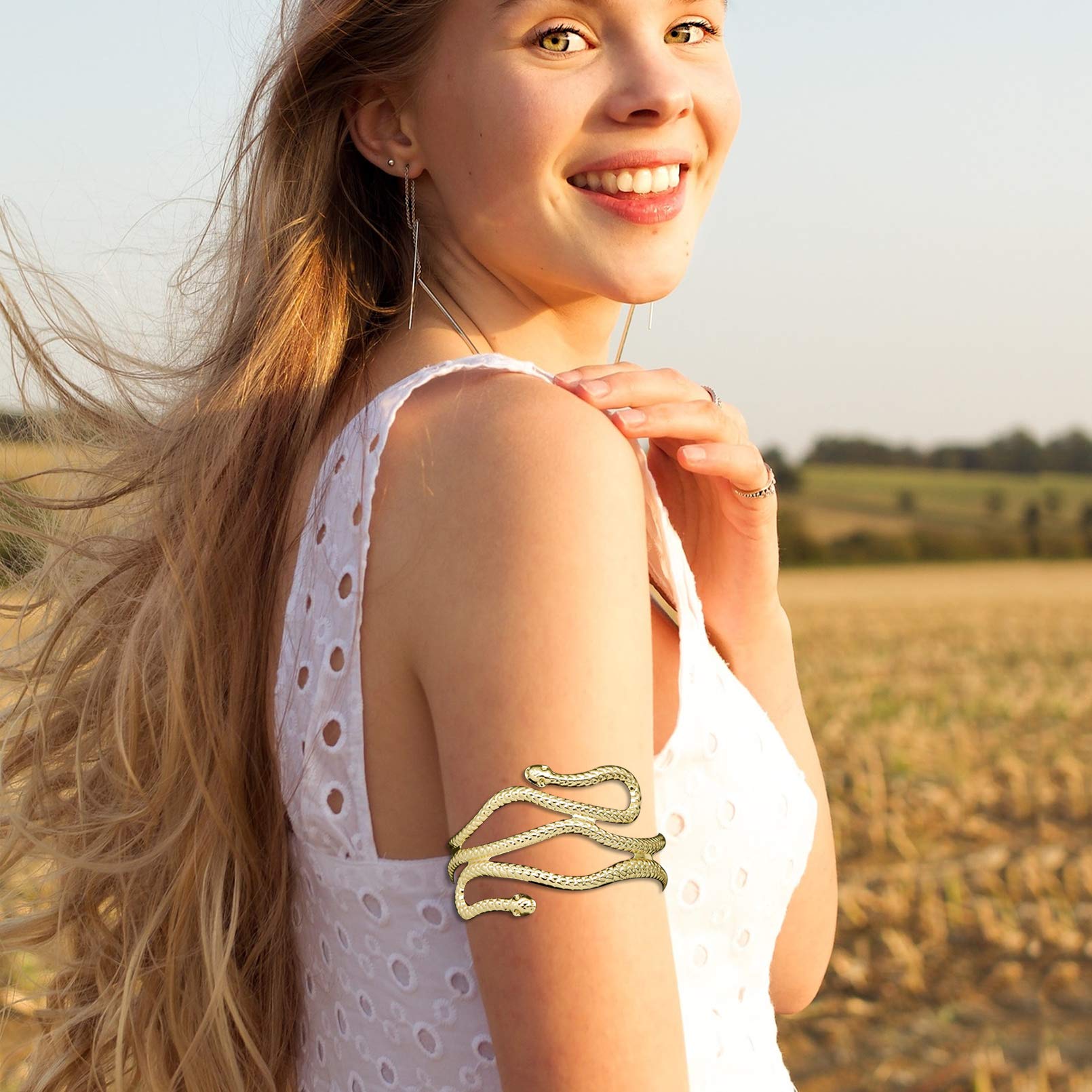 RechicGu Gold Chic Egypt Cleopatra Swirl Snake Arm Cuff Armlet Armband Open Bangle Bracelet