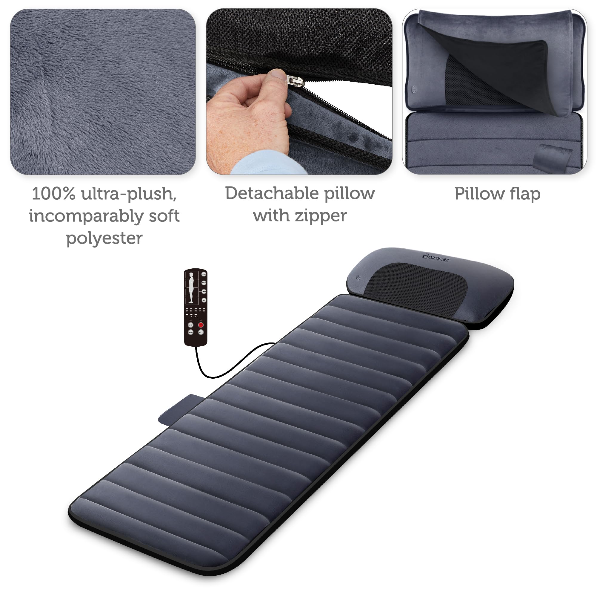 COMFIER Full Body Massage Mat with Movable Neck Pillow, 10 Vibrating Motors & 4 Heating Pads, Back Massager, Father's Day Gifts for Dad Men