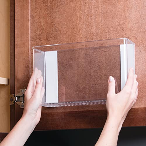 mDesign Plastic Adhesive Storage Organizer Container Bin for Kitchen Shelf, Countertop, Cabinet, or Pantry Organization - Space Saving for Sandwich Bag, Plastic Wrap, Linge Collection - 4 Pack - Clear