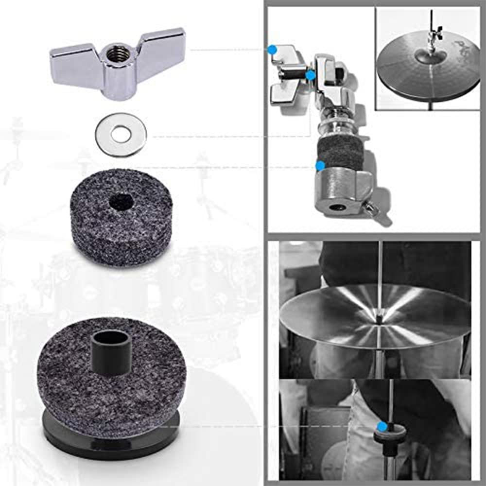 Cymbal Replacement Accessories Cymbal Sleeves with Base Wing Nuts Cymbal Felts Hi-Hat Clutch Felt Hi Hat Cup Felt&Cymbal Washer (B-21)