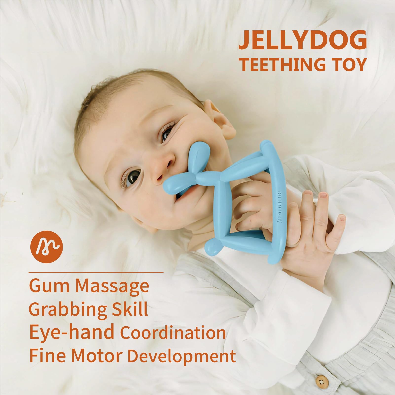 Miraloop Teething Toy for Baby 0-6, 12, 18 Months Infant, Jellydog Never Drop Food Grade Silicone Rocking Teether, Prevent Choking & Odorless, Less Dust and Hair Adhesion, Baby Gift, Mint Green