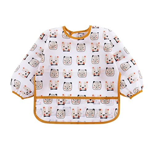 PandaEar 5 Pack Long Sleeve Bibs| Waterproof Full Bib with Sleeves for Babies Infant Toddler 6-24 Months| Mess Proof Baby Smock for Eating| Baby Apron for Feeding