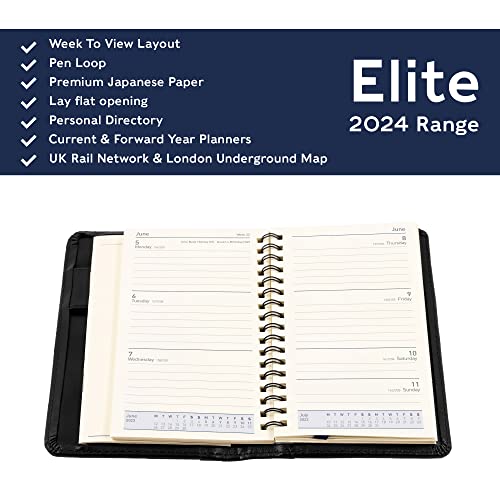 Collins Elite 2024 Diary Pocket Week to View Planner - Business Planner and Organiser - January to December 2024 Diary - Weekly - Red - 1165V.15-24