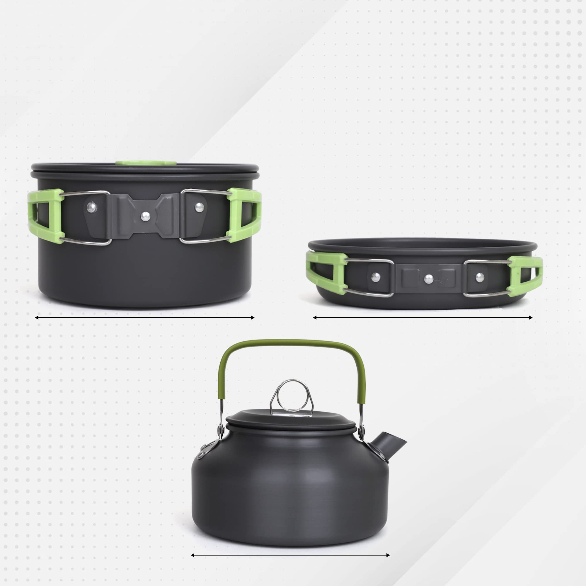 Camping Cookware & Dinnerware Set- 10 Pieces Aluminum Pots and Pans Set with Silicon Clapsable Bowls, Foldable Sporks in Travel Mesh Bag for Camping, Trekking, Backyard Picnic & Backpacking Gear