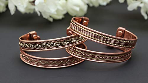 Crocon Exclusive Tibetan Copper Adjustable Bangle Bracelets set of 4 Indian pattern Unisex Yoga Jewelry Spiritual Gorgeous Collection Ideal Gift