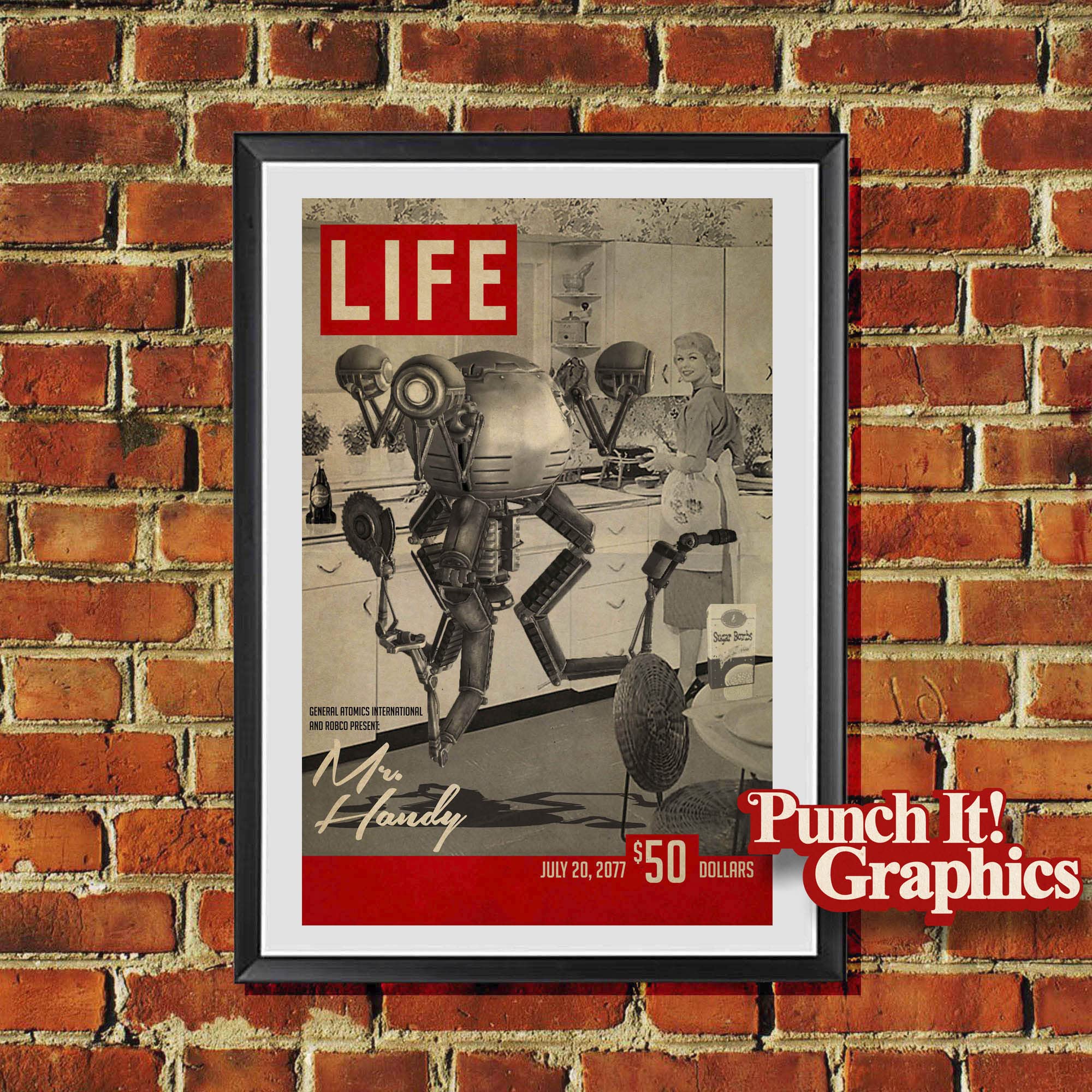 Fallout Mister Handy LIFE magazine Original Art Print 11x17
