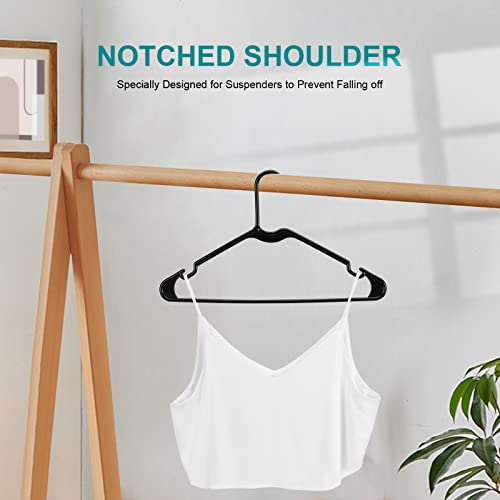 Micuul Plastic Clothing Notched Hangers (50 Pack) Heavy Duty Durable Coat and Clothes Hangers, Lightweight Space Saving Laundry Hangers Hangs up to 6 lbs for Coats, Pants, Dress, Etc. (Black, 50)