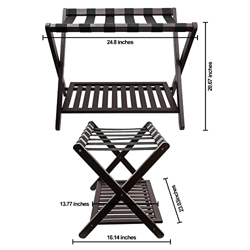 Purbambo Luggage Rack, Bamboo Folding Luggage Rack Suitcase Stand with Storage Shelf for Home Bedroom Guest Room - Brown