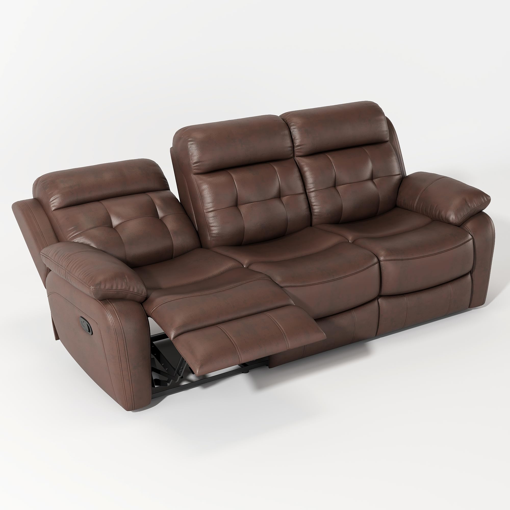 Elountik Luxury 3-Seat Genuine Leather Manual Reclining Sofa, Leather Recliner Couch with Drop Down Table and Stainless Steel Cupholders (Blue)