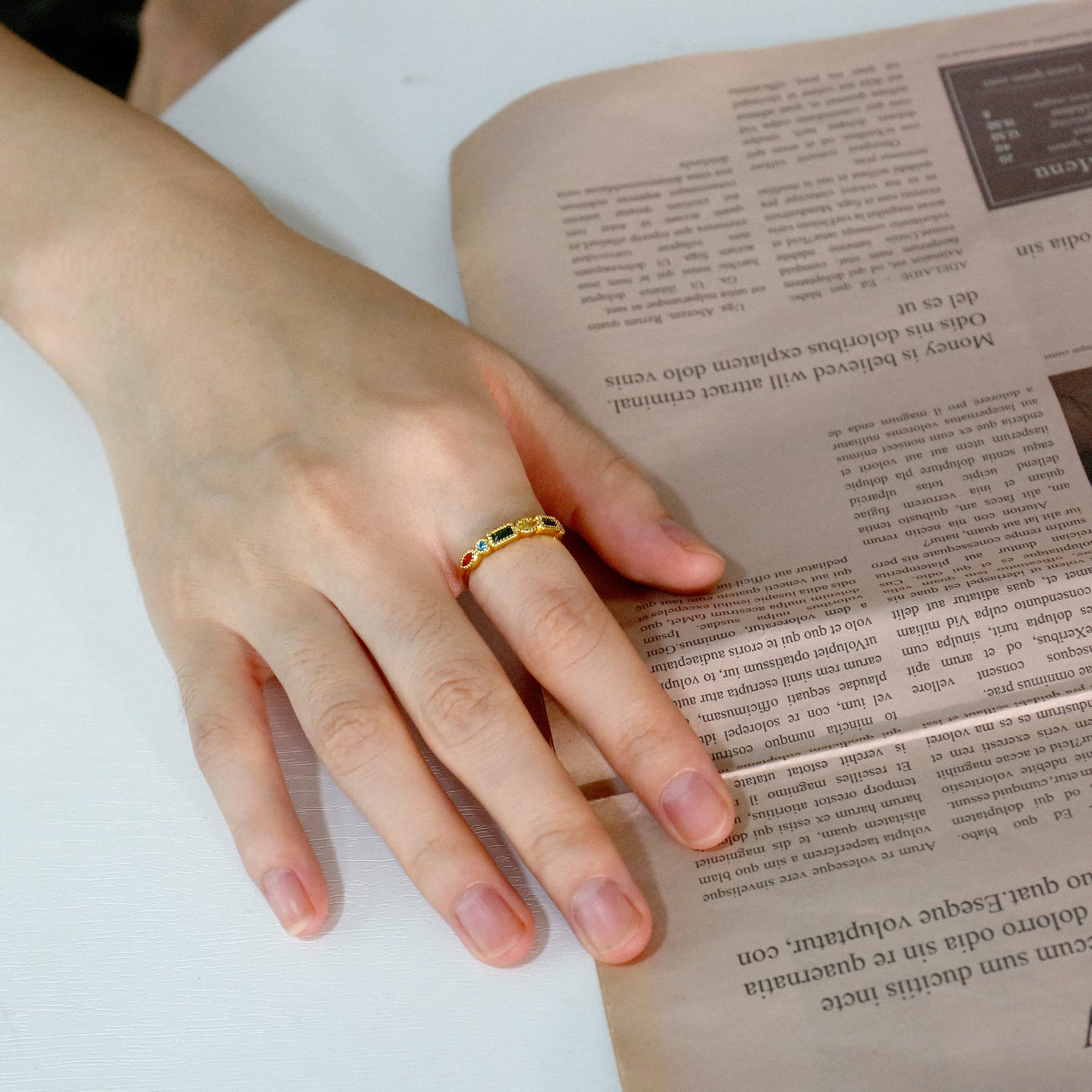 CONRAN KREMIX Gold Stackable Rings For Women 14K Real Gold Plated Simulated Diamond CZ Size 7