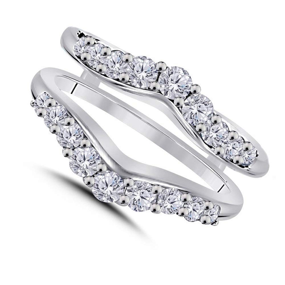 Celebrityinspired jewelry 1/2 Ct Double Wedding Band Ring Enhancer Solitaire Engagement Ring CZ Diamond 14k White Gold Plated Silver Ladies Anniversary Ring Guard Wrap (5.5)