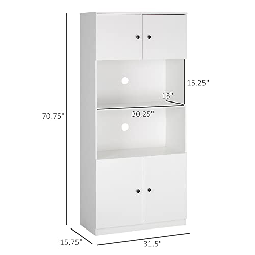 HOMCOM 71" Kitchen Buffet with Hutch, Pantry Storage Cabinet with Shelves, Open Microwave Countertop for Dining Room, Living Room, White