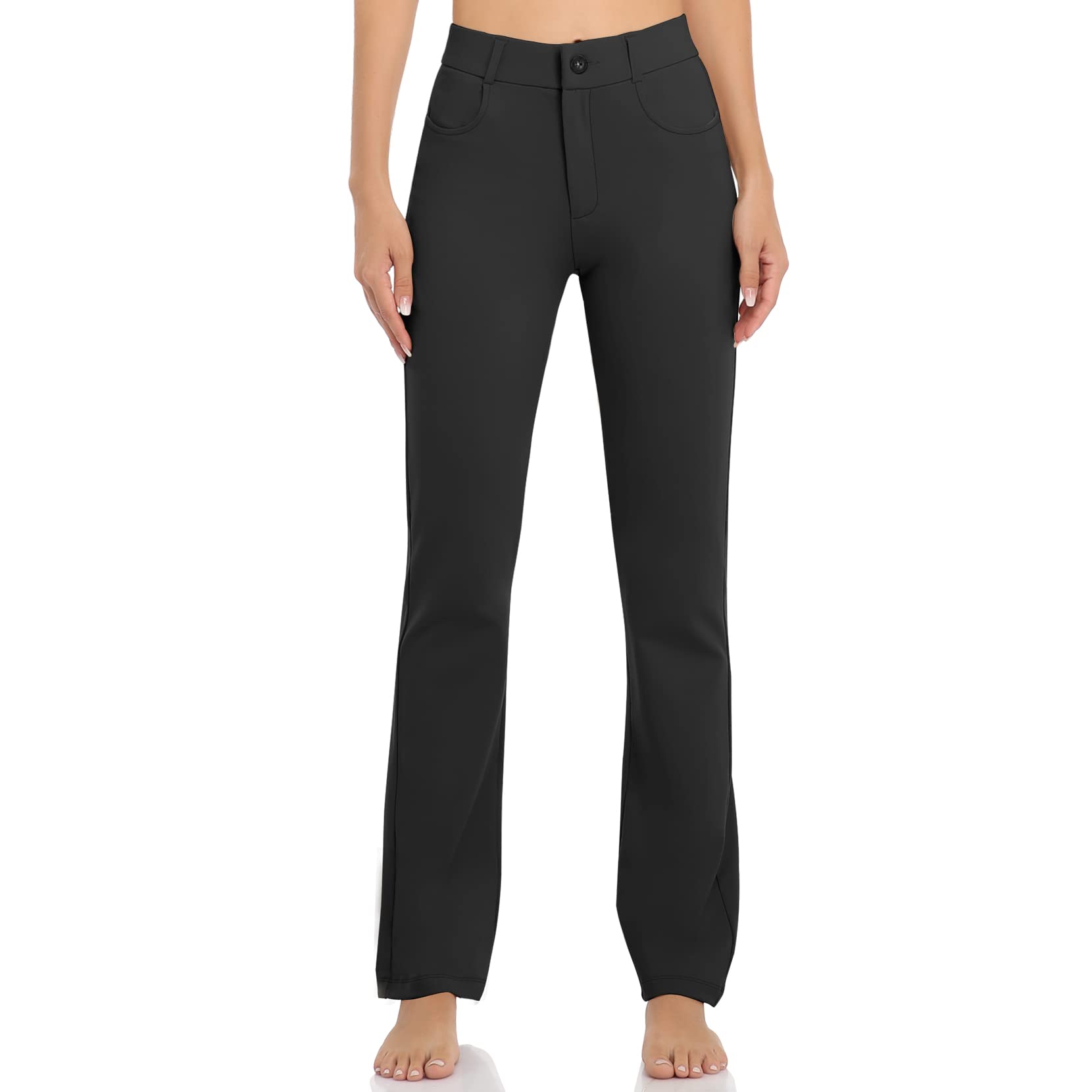 DAYOUNG Women's Yoga Dress Pants Work Office Business Casual Slacks Stretch Regular Straight Leg Pants with Pockets Y68A-Black-S