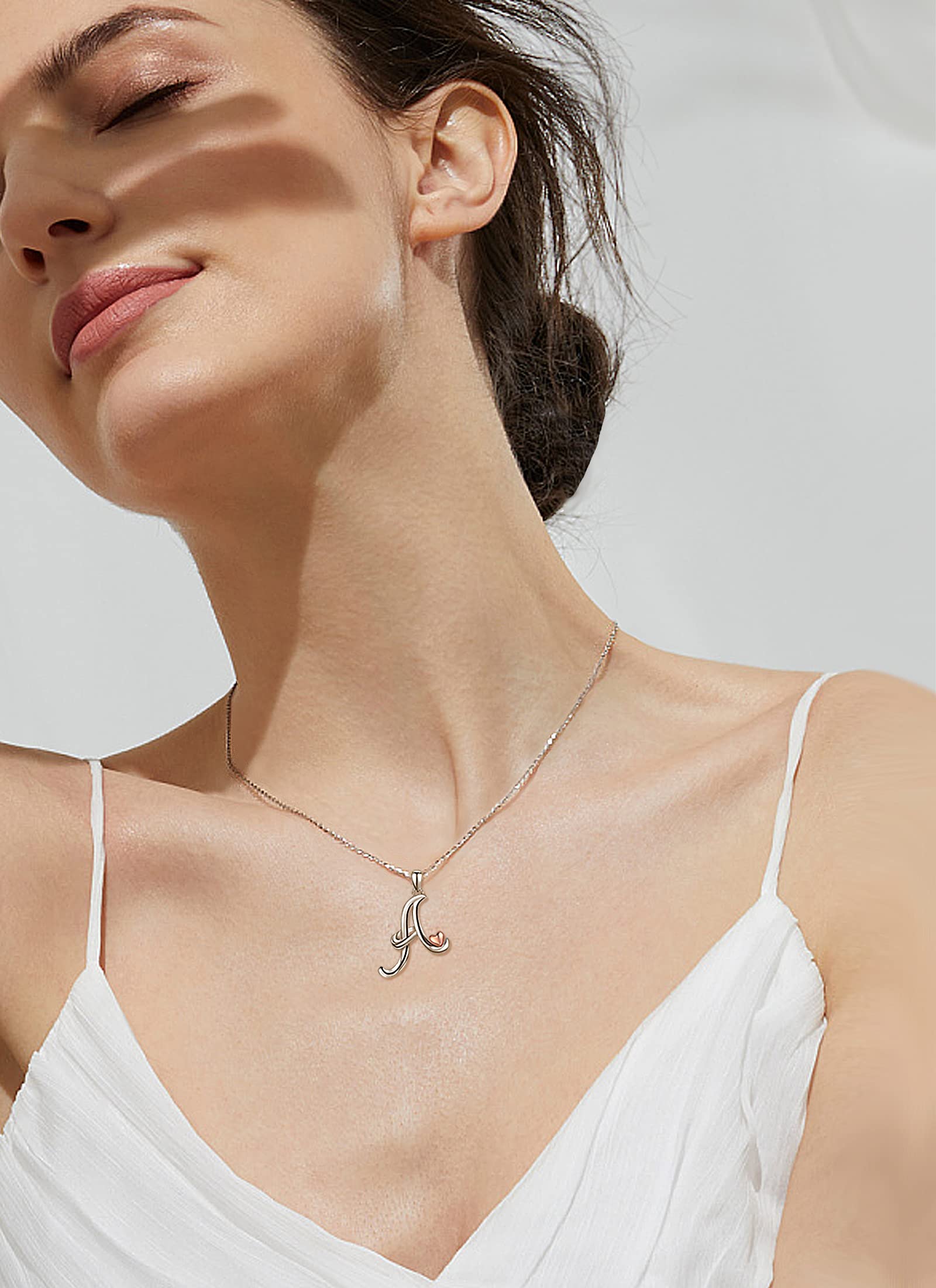 CELESTIA Gifts for Women Sterling Silver Initial Necklaces for Women Letter Pendant A Monogram Necklaces Alphabet Heart Initial Jewelry