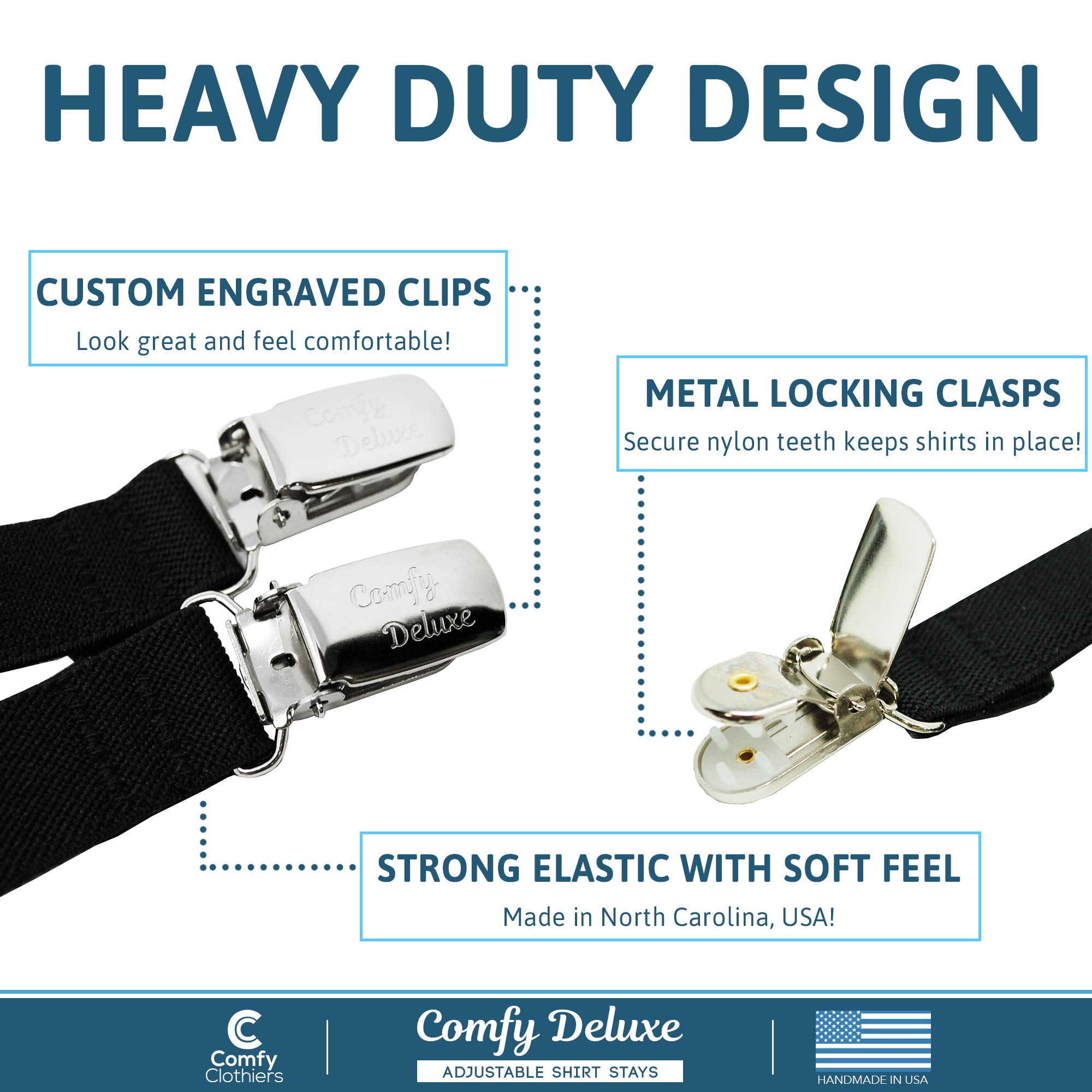 Comfy Deluxe Shirt Stays for Men and Women - Y-Style Adjustable Shirt Garters to Keep Shirts Tucked In