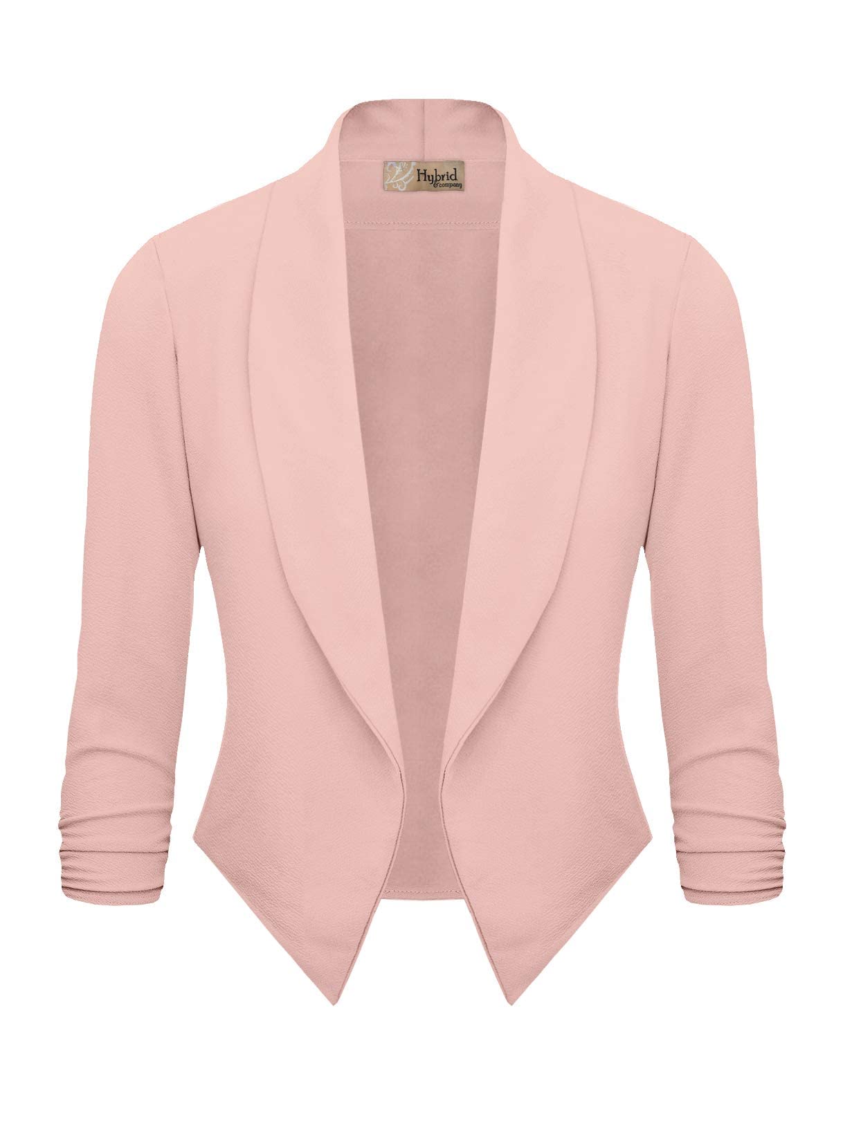 H&C Women Casual Work Office Open Front Shawl Lapel Soft Pink Blazer Jacket with Removable Shoulder Pads Made in USA