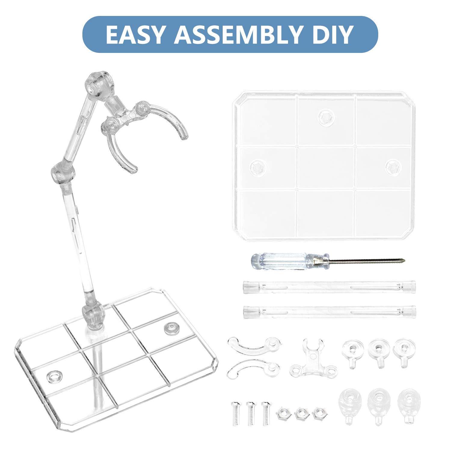 XISTEST Action Figure Stand, 10 PCS Assembly Action Figure Display Holder Base Doll Model Support Stand Compatible with HG RG SD SHF Gundam 1/144 Toy Clear