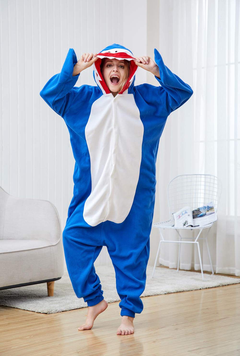 Comfy New Animal Onesie Shark Halloween Cosplay Pajamas Costume Sleepwear Large