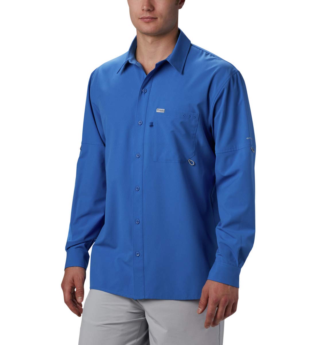 Columbia Men's Standard PFG Zero Rules Woven LS, Vivid Blue, Small