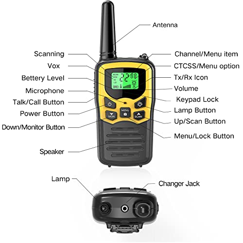 Walkie Talkies with 22 FRS Channels, MOICO Walkie Talkies for Adults with LED Flashlight VOX Scan LCD Display, Long Range Family Walkie Talkie Radios for Hiking Camping Trip (Yellow, 10 Pack)